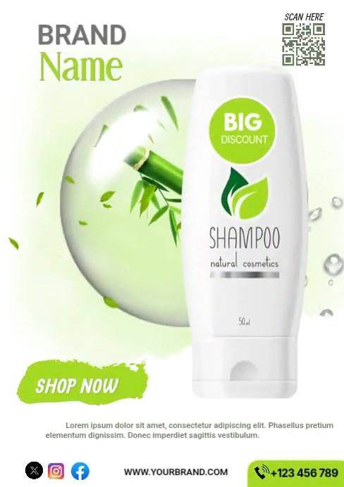 White Modern & Minimal Cosmetic Shampoo A4 Template | PosterMyWall