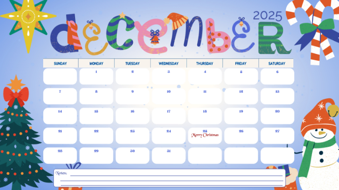 White Modern & Minimal December 2025 Printable Calendar Presentation ...