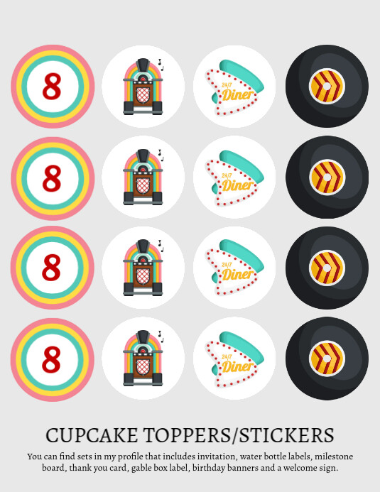 White Modern & Minimal Diner Birthday Cupcake Toppers Flyer (us Letter ...