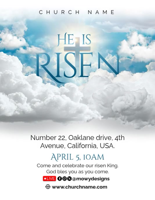 White Modern & Minimal Easter Church Service Flyer Video Template ...