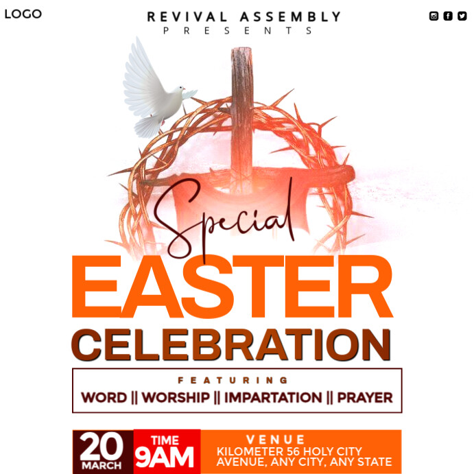 White Modern & Minimal Easter Sunday Celebration Service Instagram Post ...