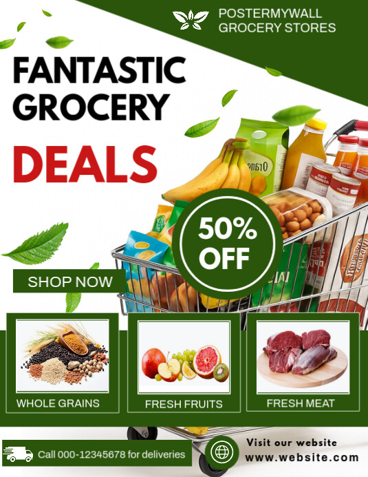 White Modern & Minimal Editable Grocery Store Sales Flyer Template ...