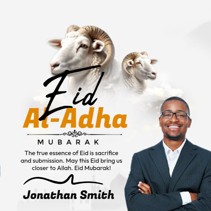 White Eid Al-adha Instagram Ad Template | PosterMyWall