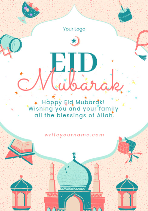 Copy of White Modern & Minimal Eid Mubarak Poster/flyer A5 A4 Document ...