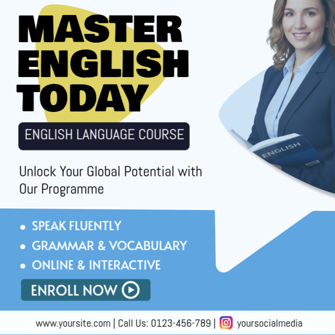 White Modern & Minimal English Language Course Instagram Post Template ...