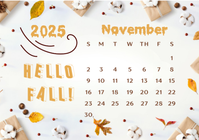 White Modern & Minimal Fall November Table Calendar A5 Template ...