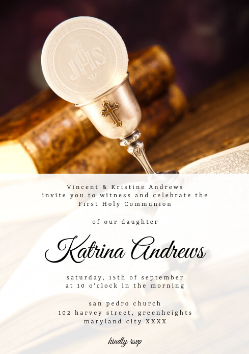 White Modern & Minimal First Holy Communion I Template | PosterMyWall