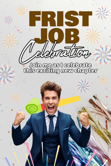 White Modern & Minimal First Job Celebrations Poster Template ...