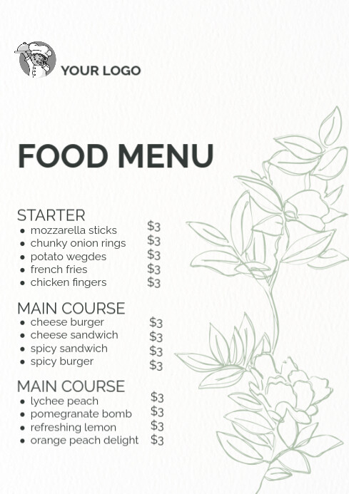 Copy of White Modern & Minimal Food Menu A4 | PosterMyWall