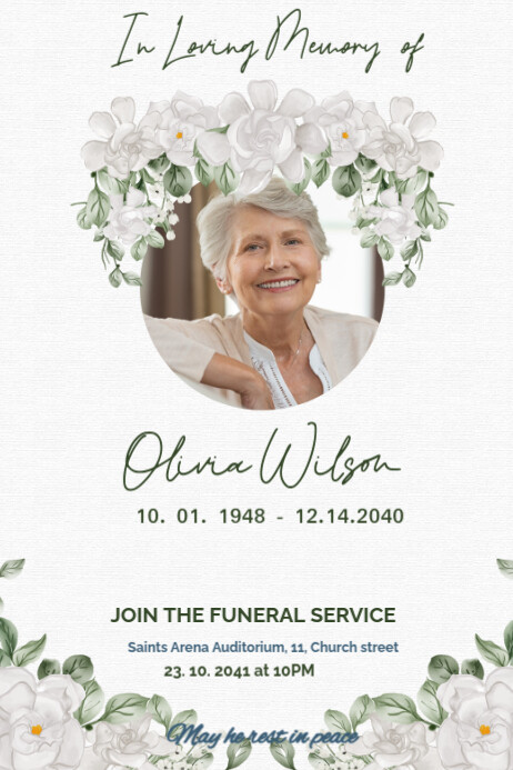 Copy of White Modern & Minimal Funeral Service Announcement Poster ...