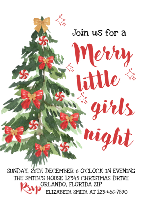 White Modern & Minimal Girls Night Christmas Party A4 Template ...