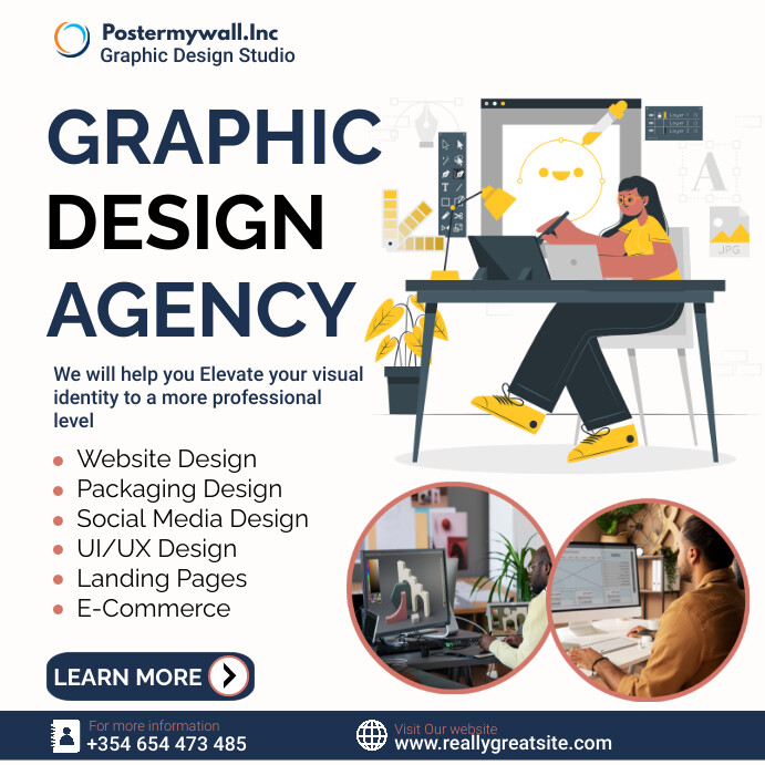 White Modern & Minimal Graphic Design Agency Template | PosterMyWall