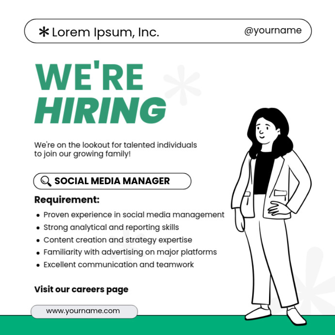 White Modern & Minimal Green Simple Job Hiring Instagram Post Instagram ...