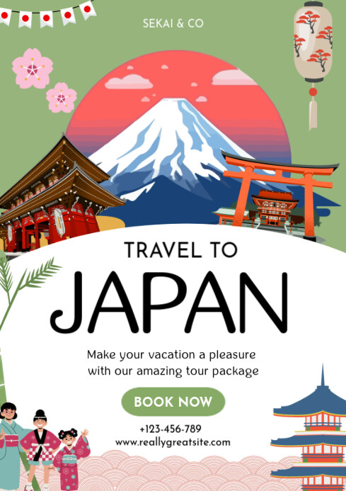 White Modern & Minimal Green White Cute Illustrative Travel To Japan ...
