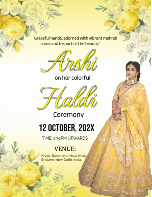 Copy of White Modern & Minimal Haldi Invitation Flyer Flyer (us Letter ...