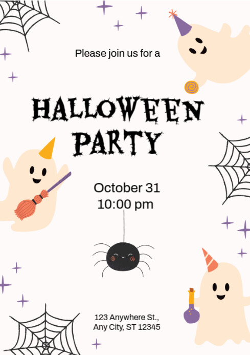White Modern & Minimal Halloween Party 2025 A4 Template | PosterMyWall