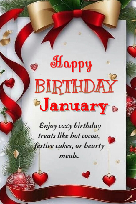 White Modern & Minimal Happy Birthday January Poster Template ...