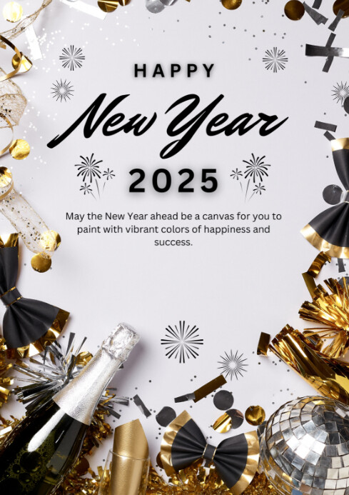 White Modern & Minimal Happy New Year 2025 A4 Template | PosterMyWall
