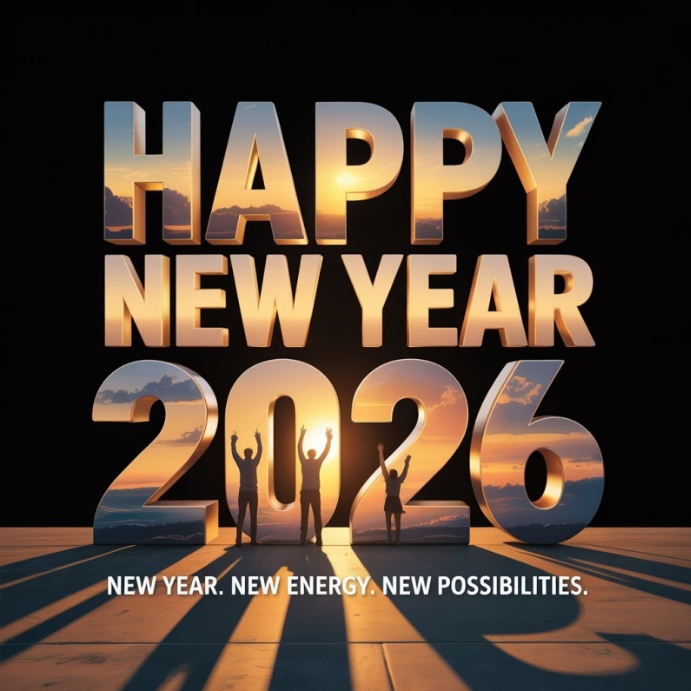 White Modern & Minimal Happy New Year 2026 Poster With Sunset And ...