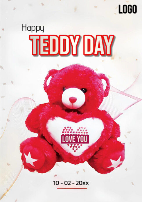 White Modern & Minimal Happy Teddy Day Flyer A4 Template | PosterMyWall