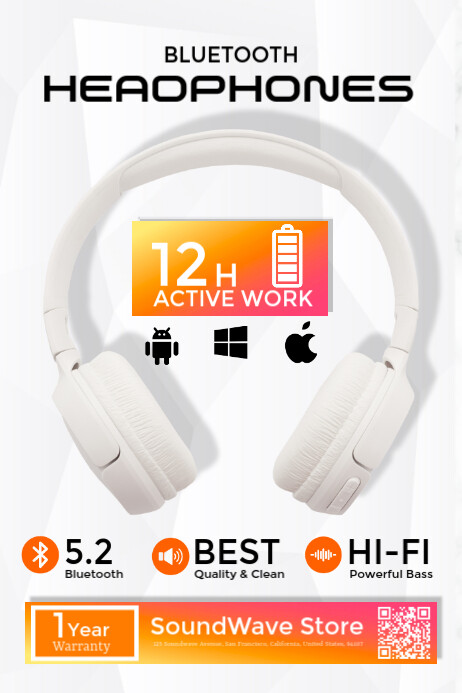 Copy of White Modern & Minimal Headphones Bluetooth Sale Poster ...