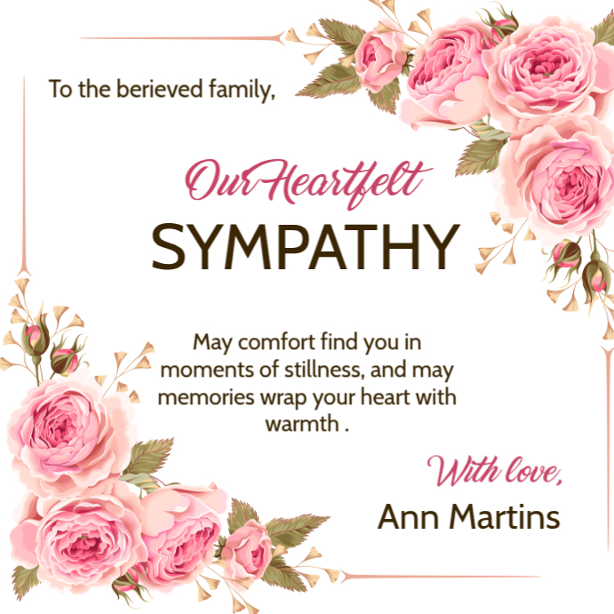 White Modern & Minimal Heartfelt Sympathy Card Instagram Post Template ...