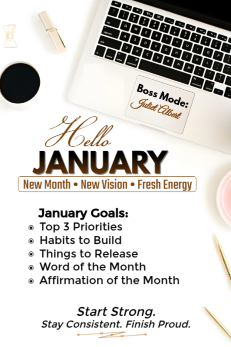 White Modern & Minimal Hello January Poster Template | PosterMyWall