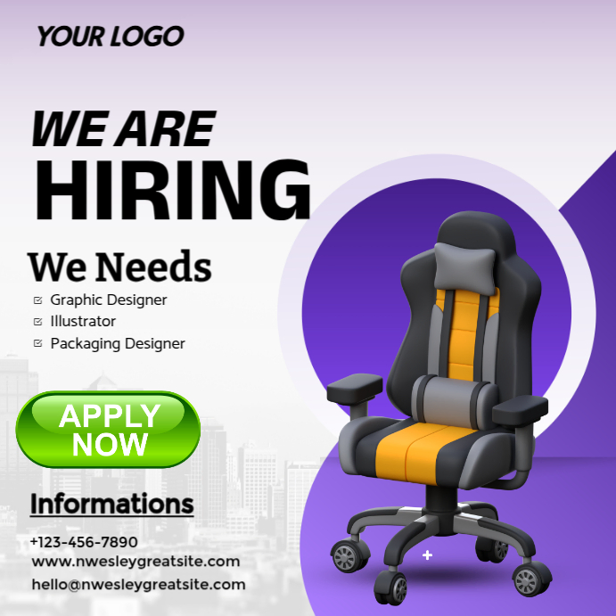 White Modern & Minimal Hiring Square (1:1) Template | PosterMyWall