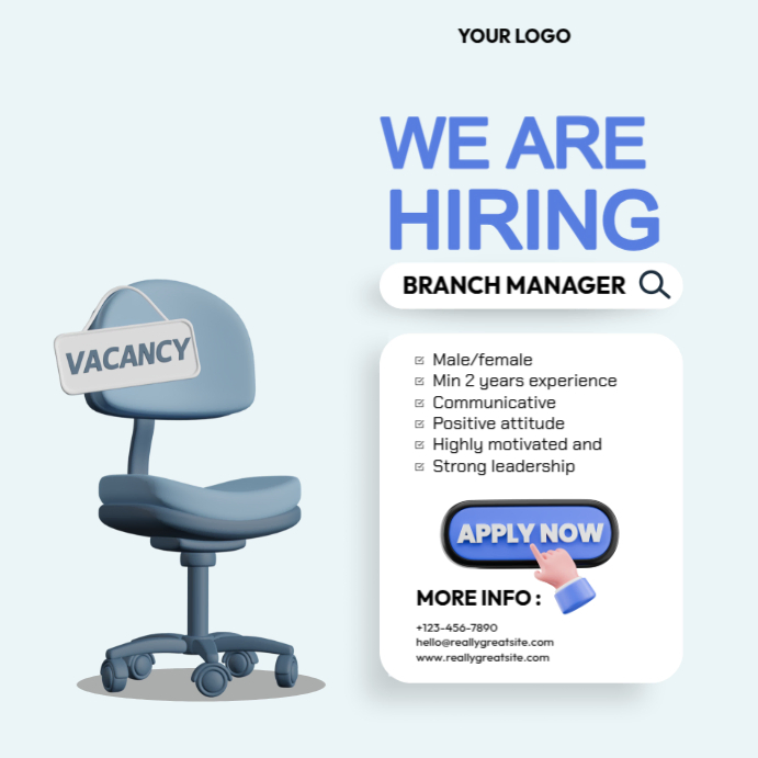 White Modern & Minimal Hiring Square (1:1) Template | PosterMyWall