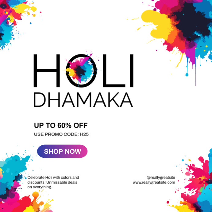 White Modern & Minimal Holi Discount Offer Instagram Post Fllyer ...