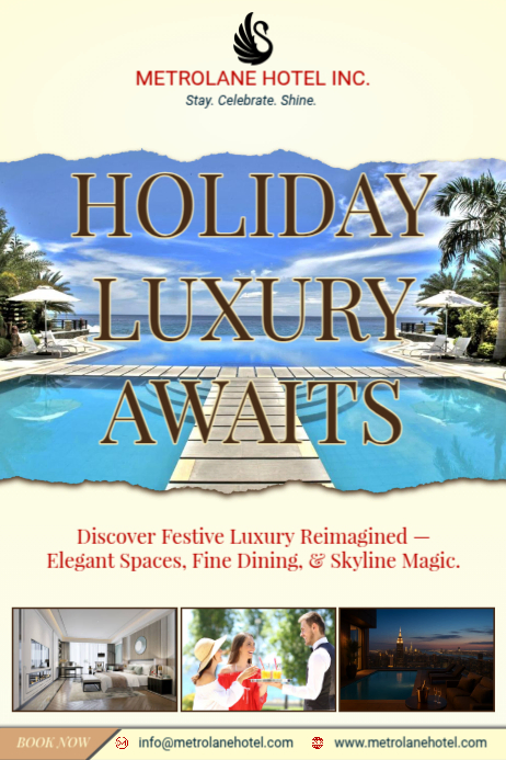 White Modern & Minimal Holiday Hotel Booking Poster Template | PosterMyWall