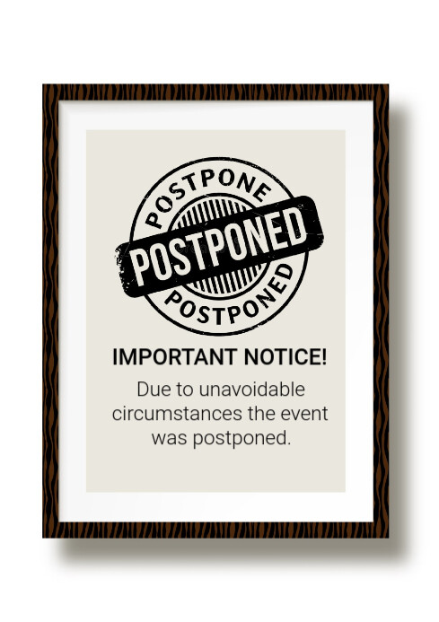 White Modern & Minimal Important Notice Event Postponed A4 Template ...