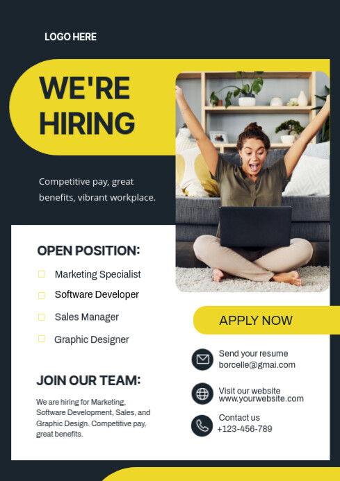 White Modern & Minimal Job Hiring Company Ad Flyer A4 Template ...
