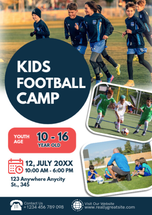 Copy of White Modern & Minimal Kids Football Camp Poster Template ...
