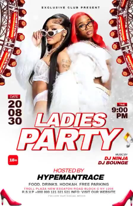 White Modern & Minimal Ladies Party Half Page Wide Video Template ...