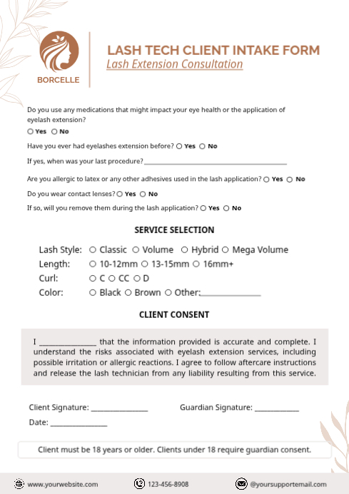 Plantilla de White Modern & Minimal Lash Tech Client Intake Form ...