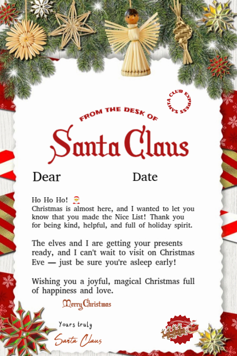 White Modern & Minimal Letters From Santa Poster Template | PosterMyWall