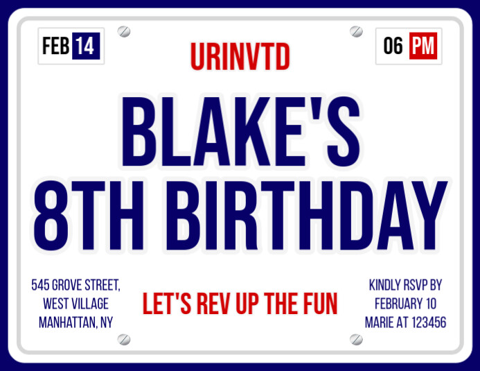 White Modern & Minimal License Plate Birthday Invitation Flyer (us ...