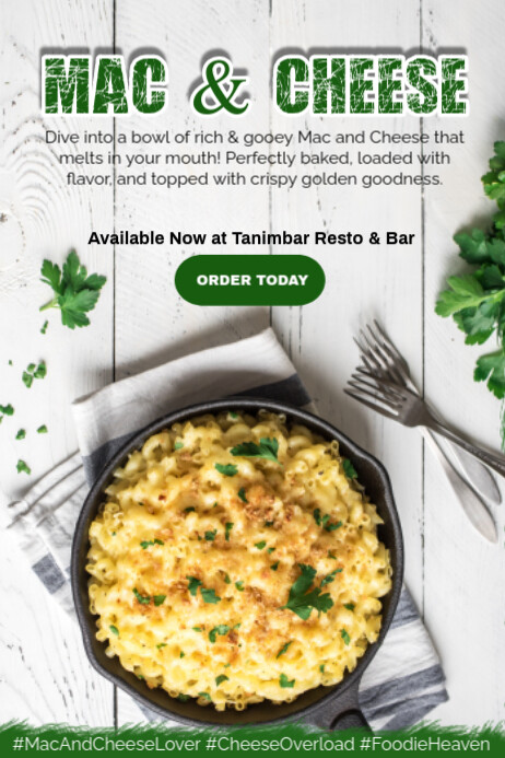 White Modern & Minimal Mac And Cheese Design Tamplate Poster Template ...