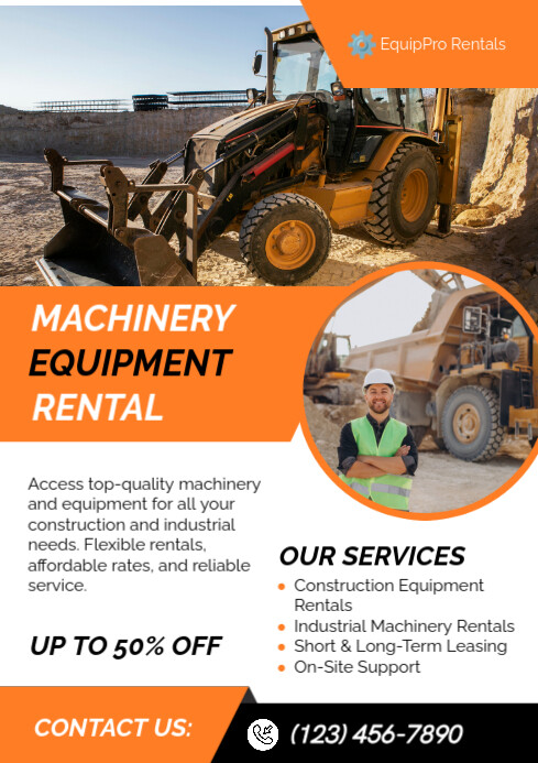 Copy of White Modern & Minimal Machinery Equipment Rental A4 | PosterMyWall