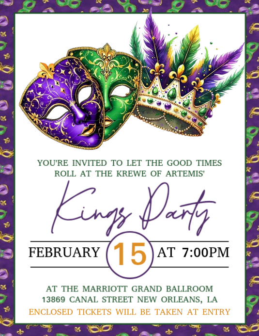 White Modern & Minimal Mardi Gras King Party Invitation Flyer (us ...
