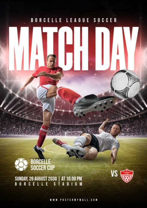 White Modern & Minimal Match Day Soccer A4 Template | PosterMyWall