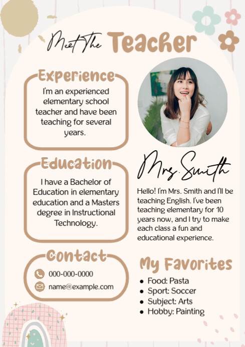 White Modern & Minimal Meet The Teacher A4 Template | PosterMyWall