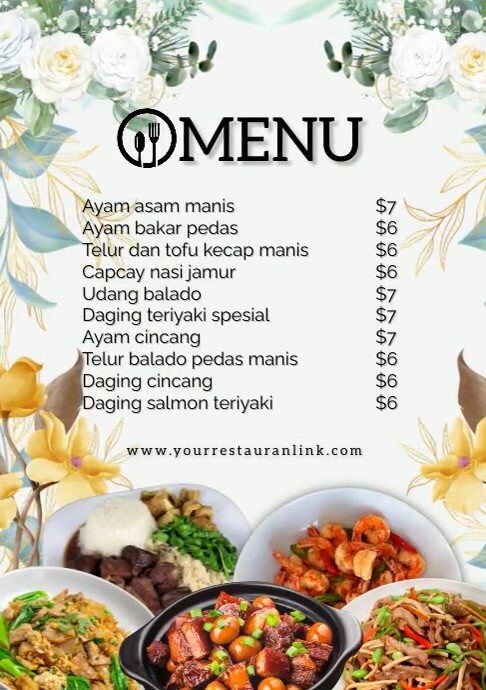 White Modern & Minimal Menu A2 Template | PosterMyWall