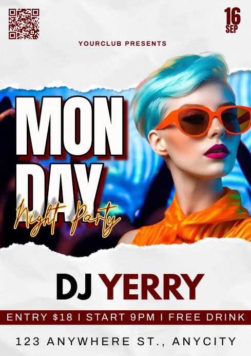 White Modern & Minimal Monday Night Party A1 Template | PosterMyWall