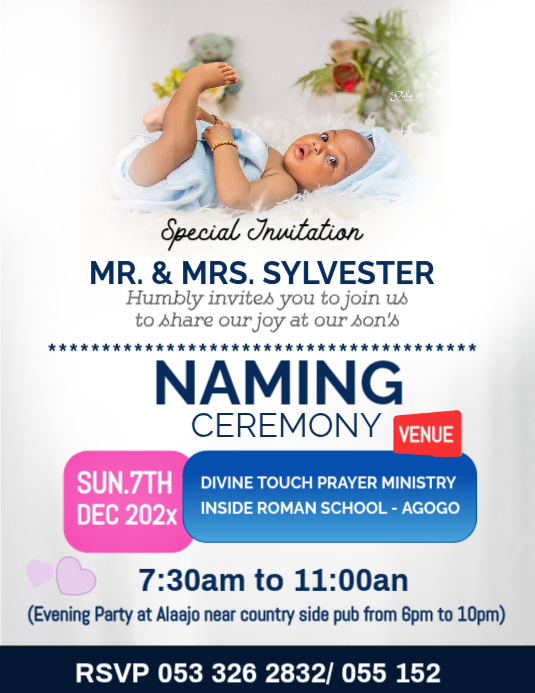Copy of White Modern & Minimal Naming Ceremony Invitations Flyers Flyer ...