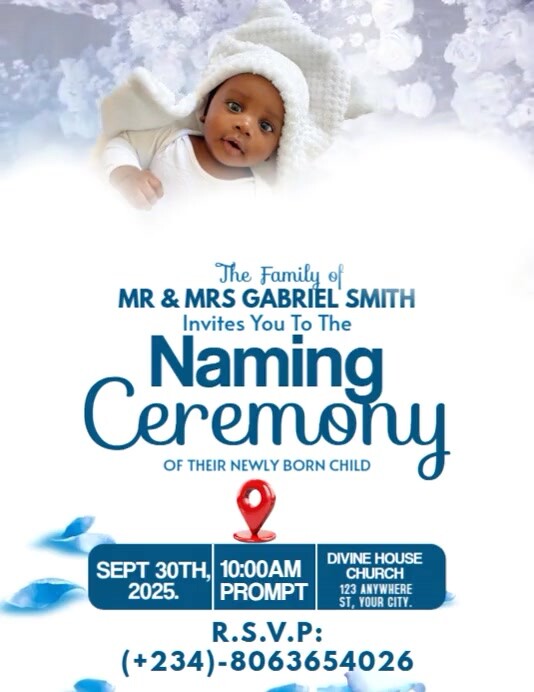 White Modern & Minimal Naming Ceremony Template Flyer (us Letter ...
