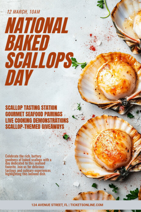 White Modern & Minimal National Baked Scallops Day Celebration Event ...