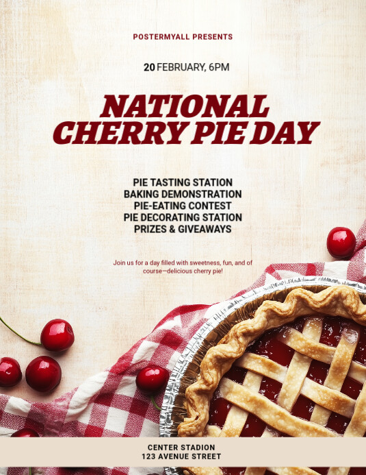 Plantilla de White Modern & Minimal National Cherry Pie Day Event Flyer ...