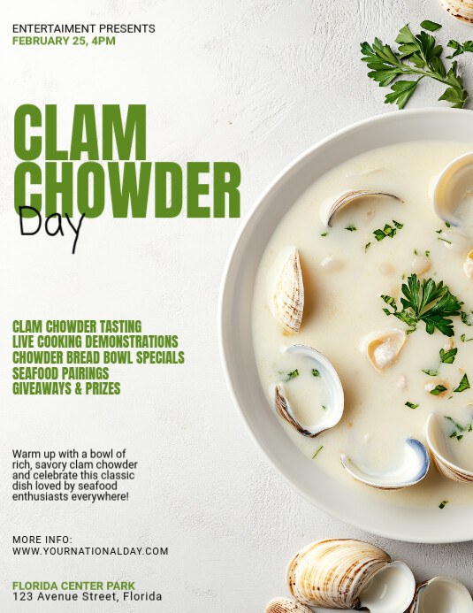 White Modern & Minimal National Clam Chowder Day Event Flyer (us Letter ...